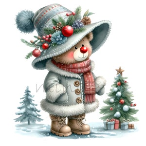 Winter Bear PNG Clipart. 15 Cute Christmas Bear in Snowy Outfit With ...