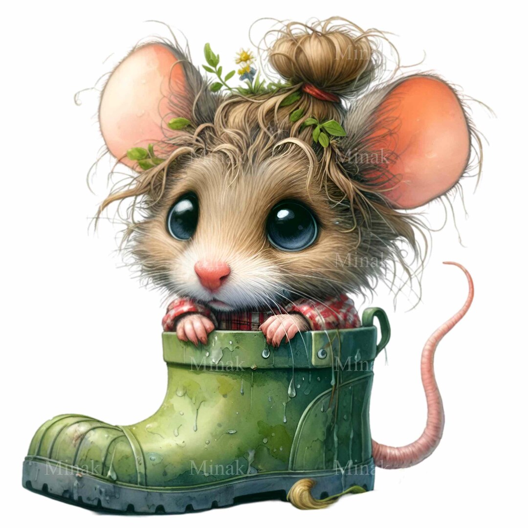 10 PNG Mouse in Boot Clipart – Cute Rainy Day Animal PNG – Whimsical ...