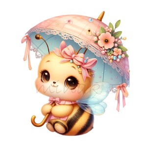Honey Bee Clipart, Cute Bumblebee Clip Art, 10 PNG Flower Umbrella ...