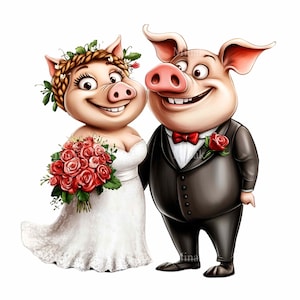 20 PNG Funny Wedding Pig Clipart PNG, Bride and Groom Pigs Cartoon ...