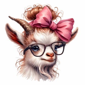 Cute Goat With Pink Bow and Glasses PNG Clipart | 15 Adorable Goat ...
