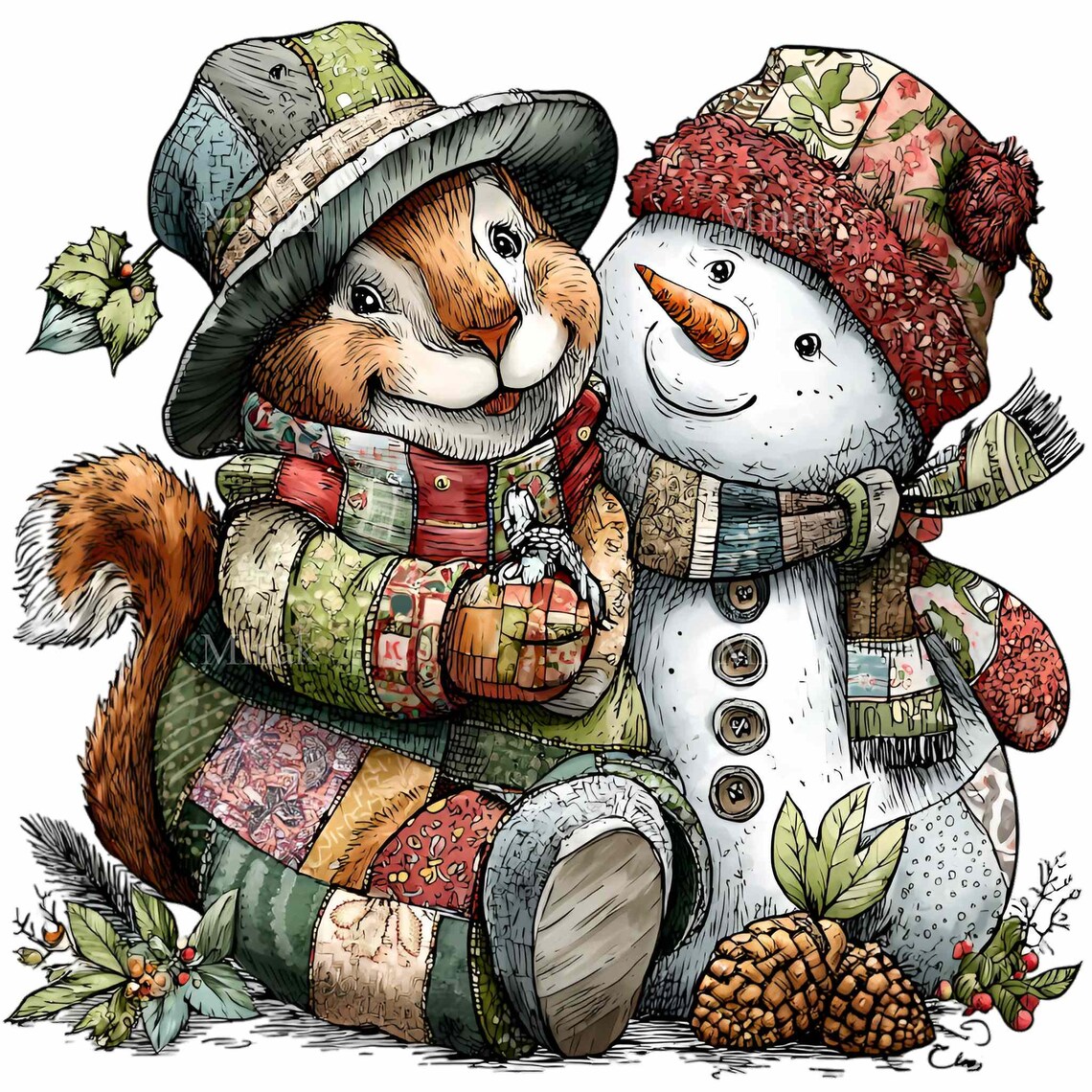 10 PNG Winter Friends Clipart – Snowman Squirrel PNG – Cute Holiday for ...