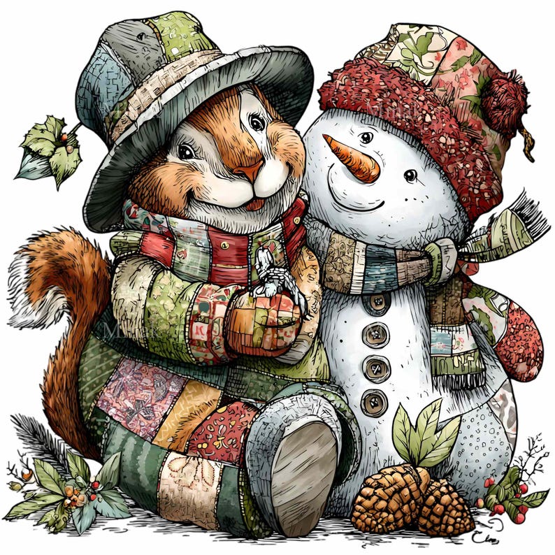 10 PNG Winter Friends Clipart – Snowman Squirrel PNG – Cute Holiday for ...
