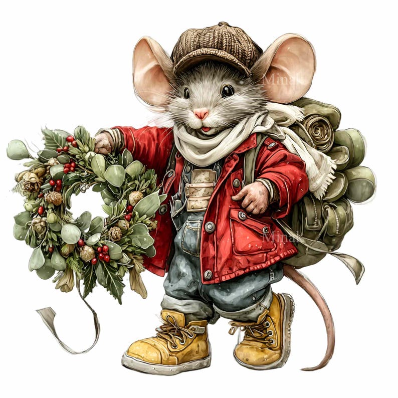 15 PNG Christmas Mouse Clipart – Watercolor Holiday Animal PNG ...