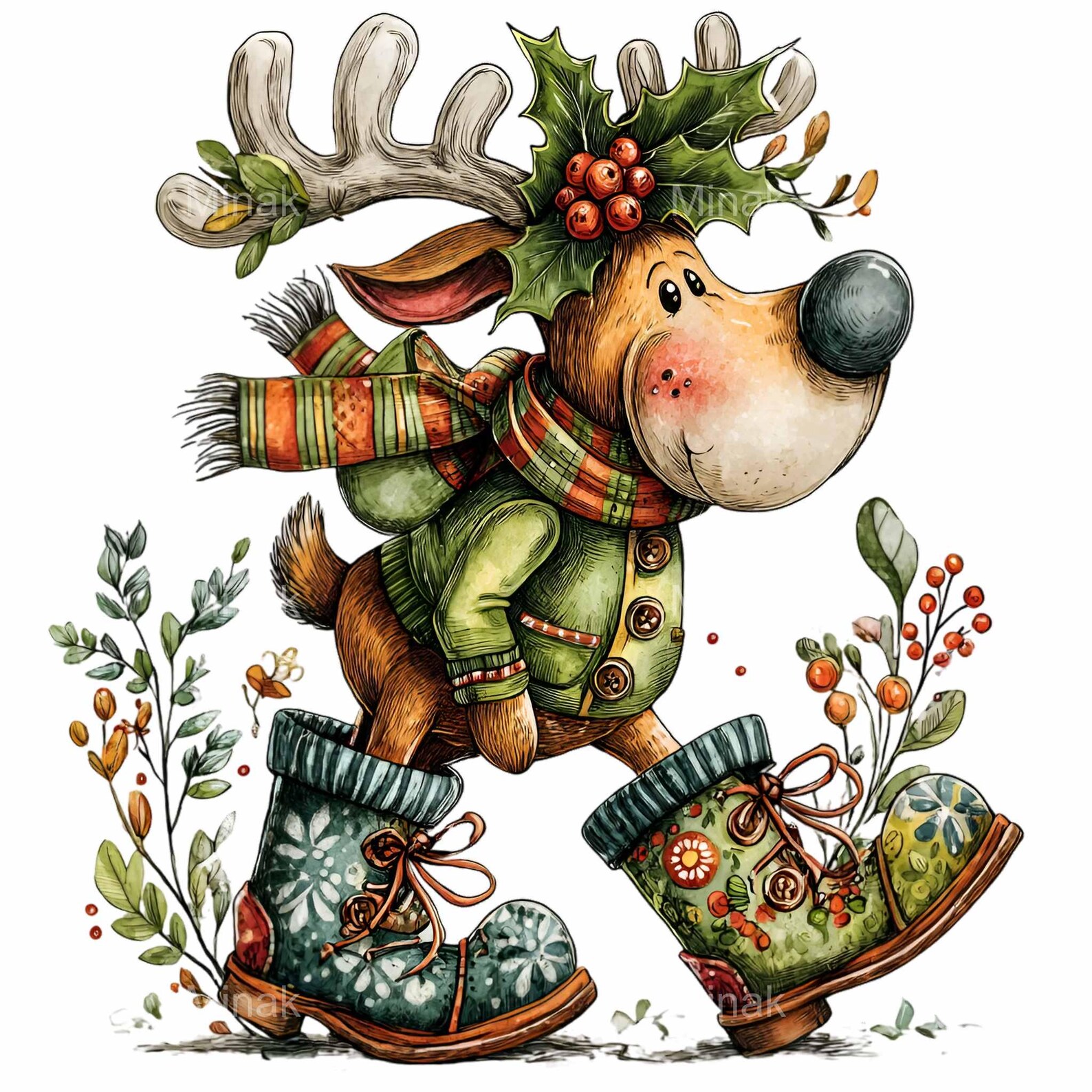 15 PNG Holiday Reindeer Clipart – Cute Elf Deer PNG – Festive Animal ...