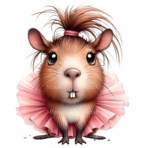 12 Cute Capybara Ballerina PNG Clipart, Adorable Capybara in Pink Tutu ...