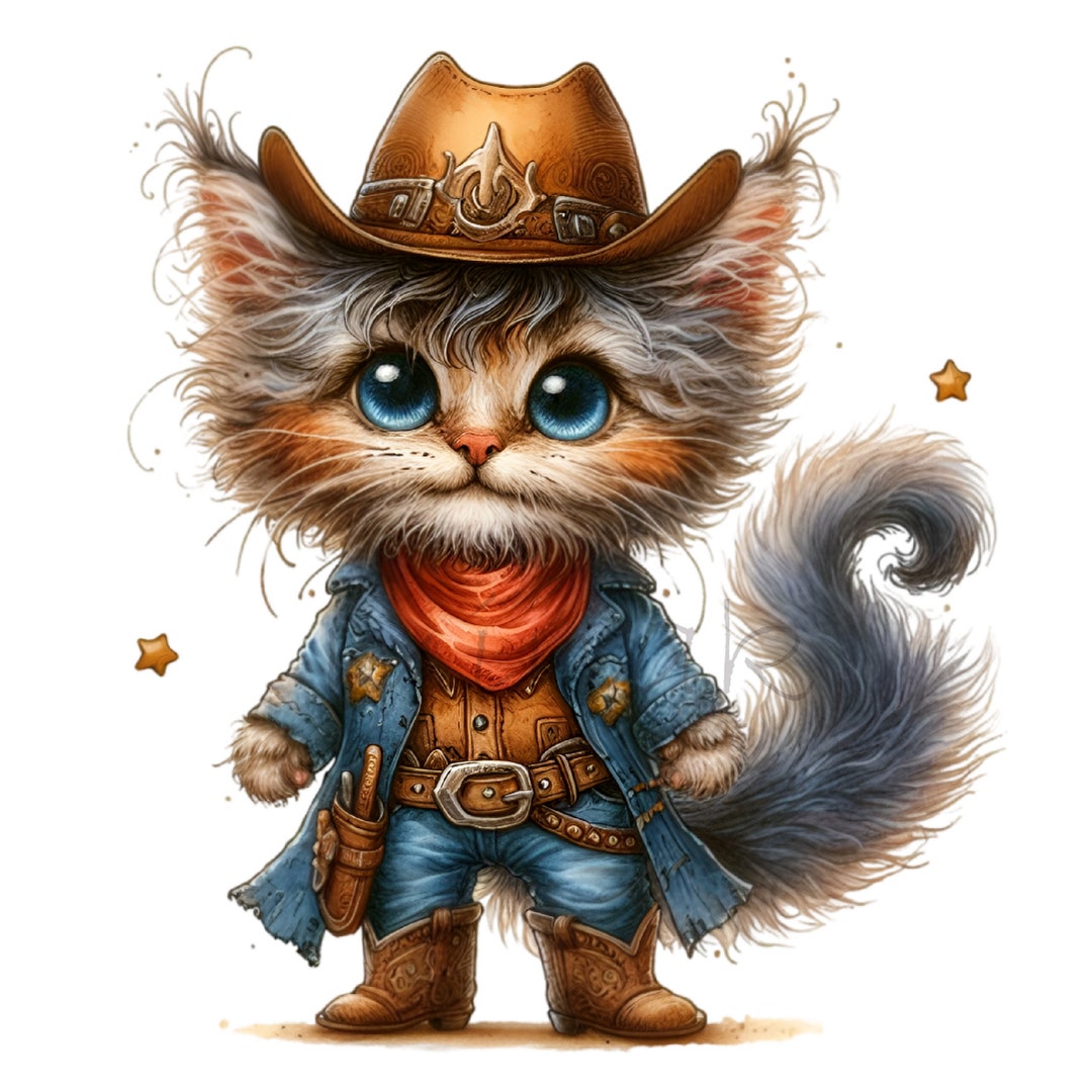 12 PNG Cowboy Cat Clipart – Western Kitten PNG – Digital Download for ...