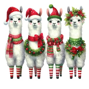 Festive Christmas Llama Clipart PNG - 15 Adorable Holiday Llamas ...