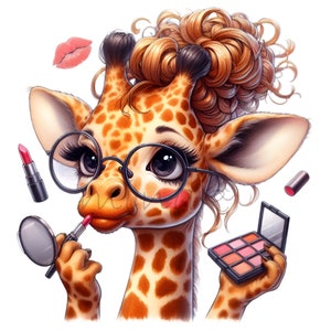 Glamorous Giraffe Applying Makeup Clipart | Adorable Giraffe Illustration 15 PNG | Perfect for ...
