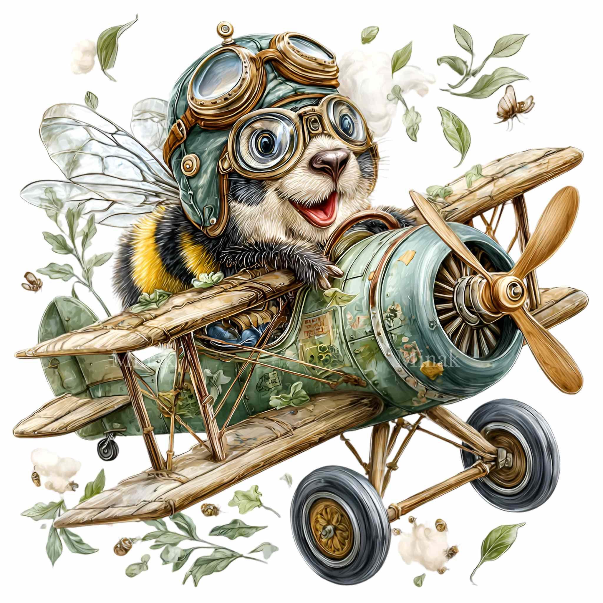 15 PNG Pilot Bee Vintage Airplane Clipart, Aviator Bumblebee Art ...