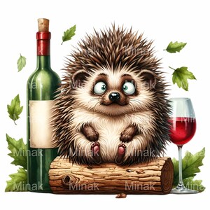 15 Funny Hedgehog PNG Clipart - Cute Hedgehog With Messy Bun, Wine ...
