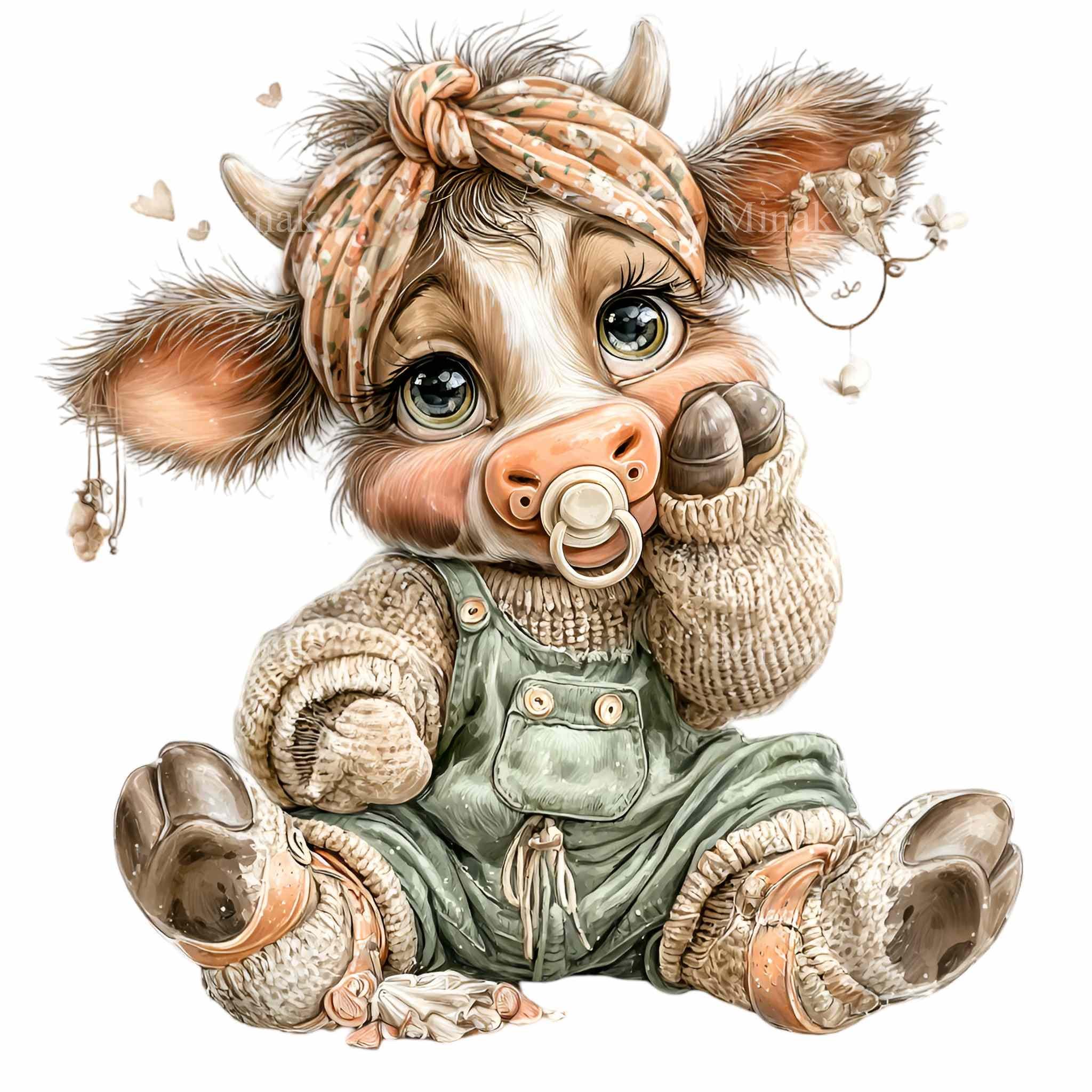 12 PNG Pacifier Calf Clipart – Cow PNG – Nursery Decor, Baby Shower ...