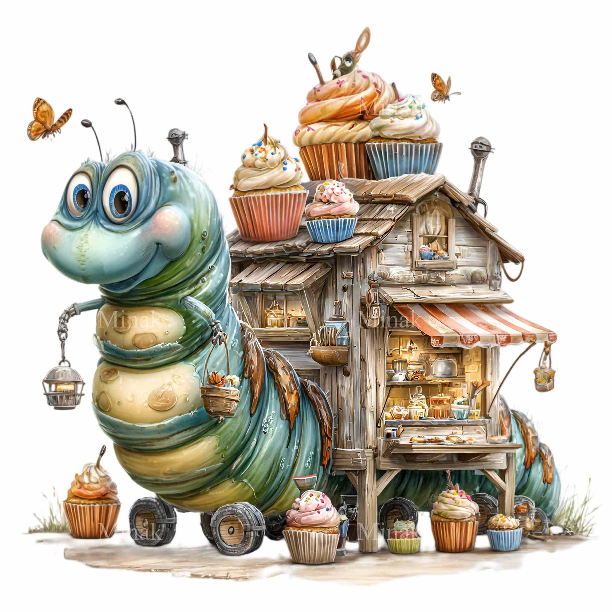 16 PNG Cupcake Bug Clipart – Funny Caterpillar Bakery With Muffin House ...