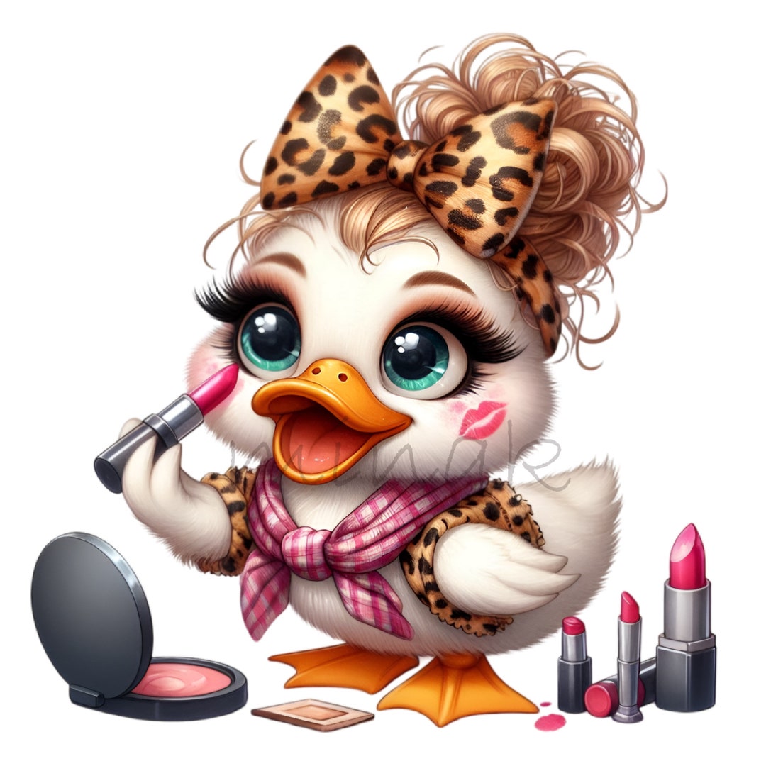 Comics Duck Makeup Lipstick Clipart, 12 PNG Duckling Leopard Print Bow ...