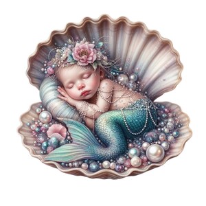 Mermaid Clipart, Sea Shell Clip Art, 10 PNG Watercolor Fairytale Clip ...