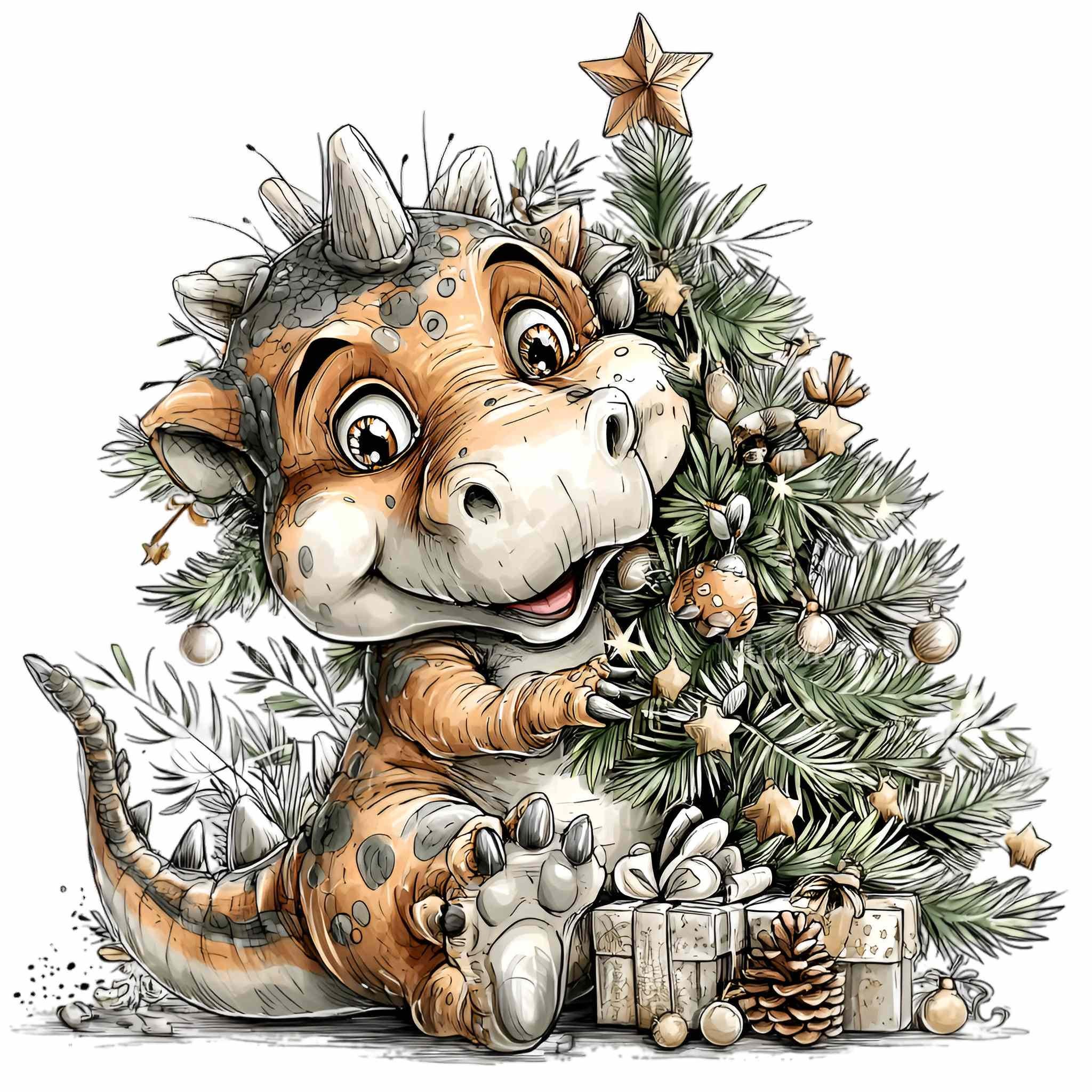 14 PNG Christmas Dinosaur Clipart – Cute Dino PNG – Festive Holiday ...