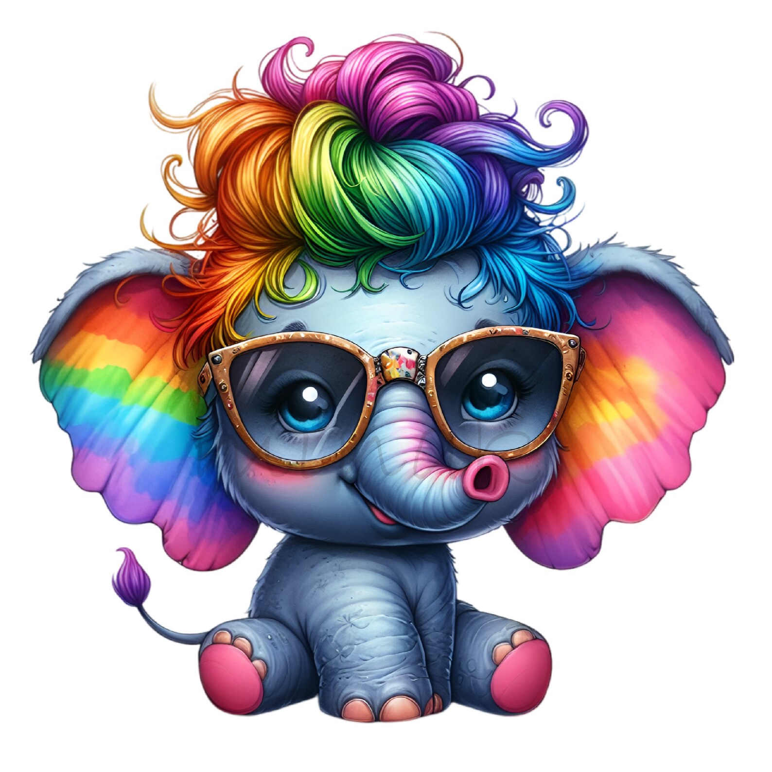 Rainbow Animal Clipart, Elephant Clip Art, Birthday Clipart, 10 PNG ...