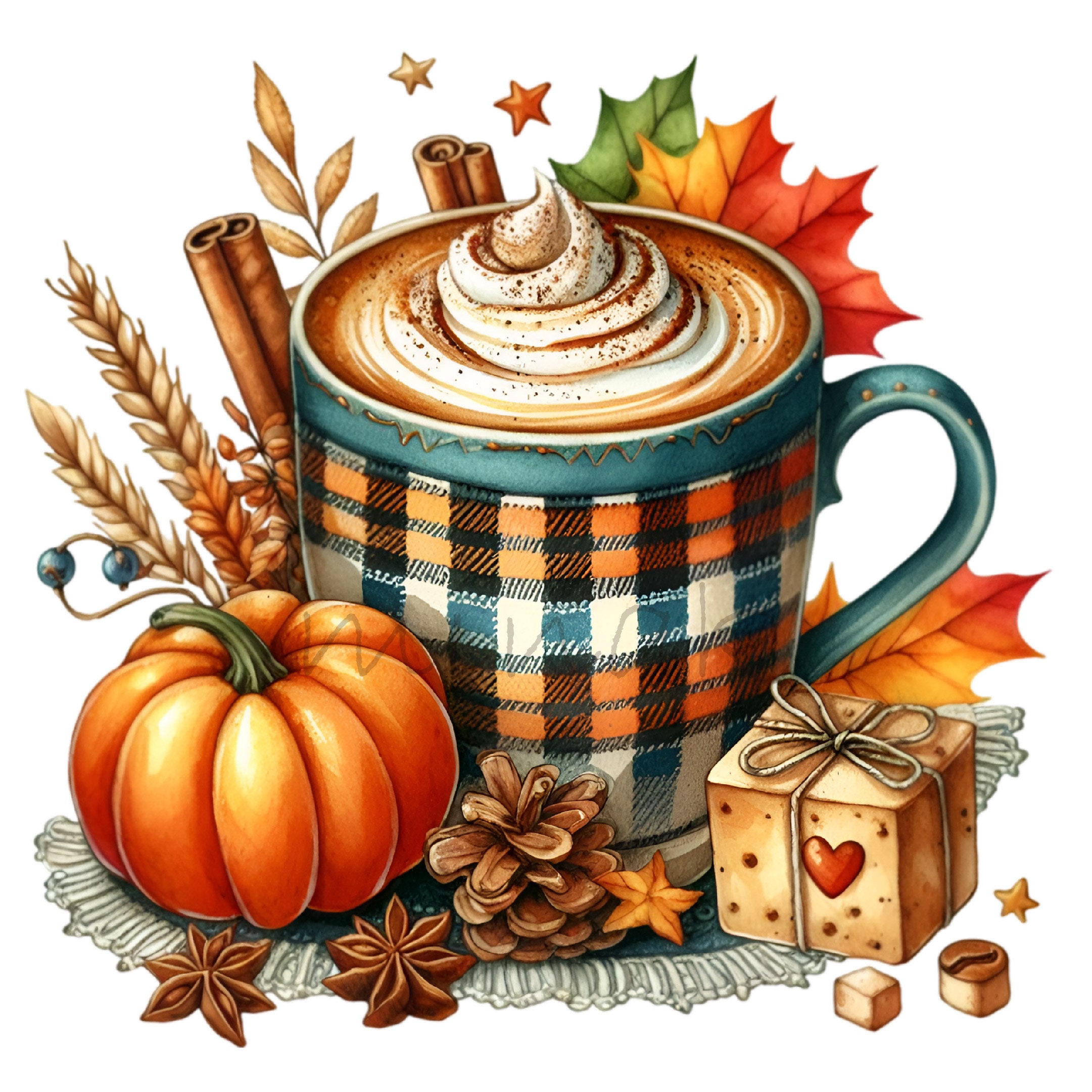 14 PNG Fall Coffee Clipart, Autumn Pumpkin Mug Plaid Cup - Etsy