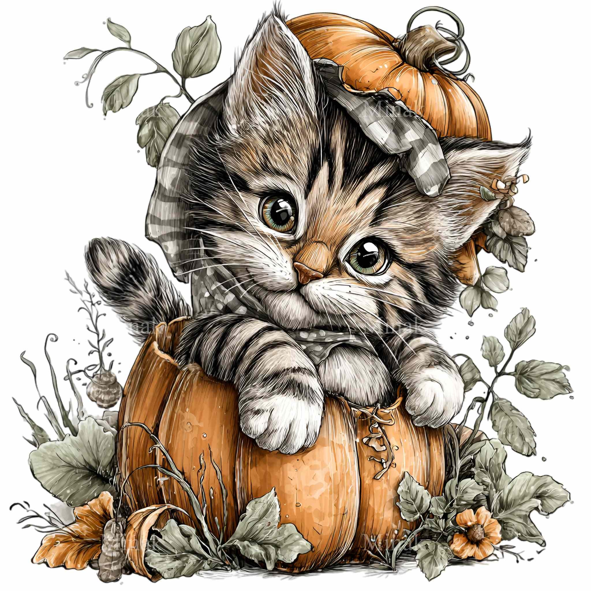 10 PNG Pumpkin Kitten – Fall Cat PNG – Cute Autumn Clipart for Kids ...