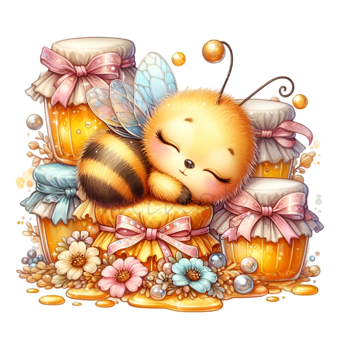 Honey Bee Clipart, Cute Bumblebee Clip Art, 10 PNG Honey Jar, Digital ...