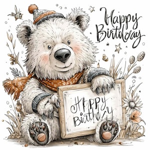 14 PNG Birthday Bear Clipart – Cute Animal PNG – Happy Birthday Sign ...