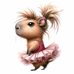12 Cute Capybara Ballerina PNG Clipart, Adorable Capybara in Pink Tutu ...