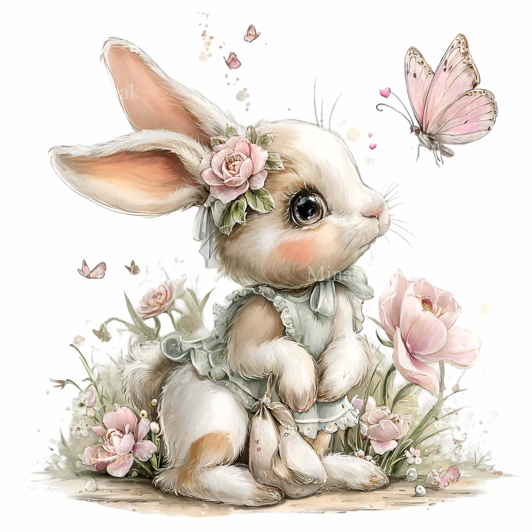 16 PNG Floral Bunny, Spring Rabbit Clipart With Headband, Nursery ...