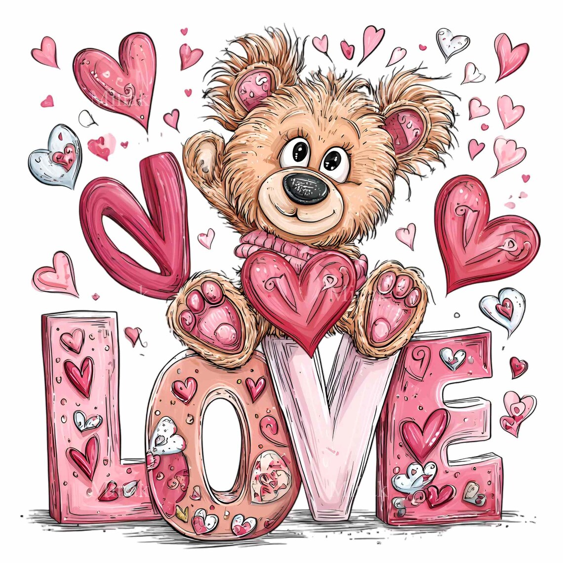 12 PNG Valentine Bear Clipart – Love Letters Illustration With Hearts ...