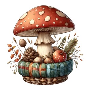 Rustic Mushroom Clipart PNG, 12 Autumn Mushroom With Plaid Hat and ...