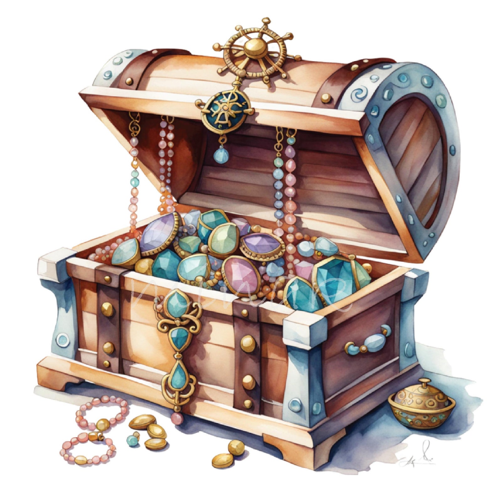 Treasure Chest Clipart PNG, 15 Watercolor Pirate Jewelry Png ...