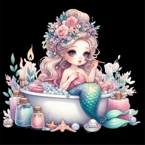 Mermaid Clip Art, Spa Clipart, 15 PNG Watercolor Bath Relaxation Clip ...
