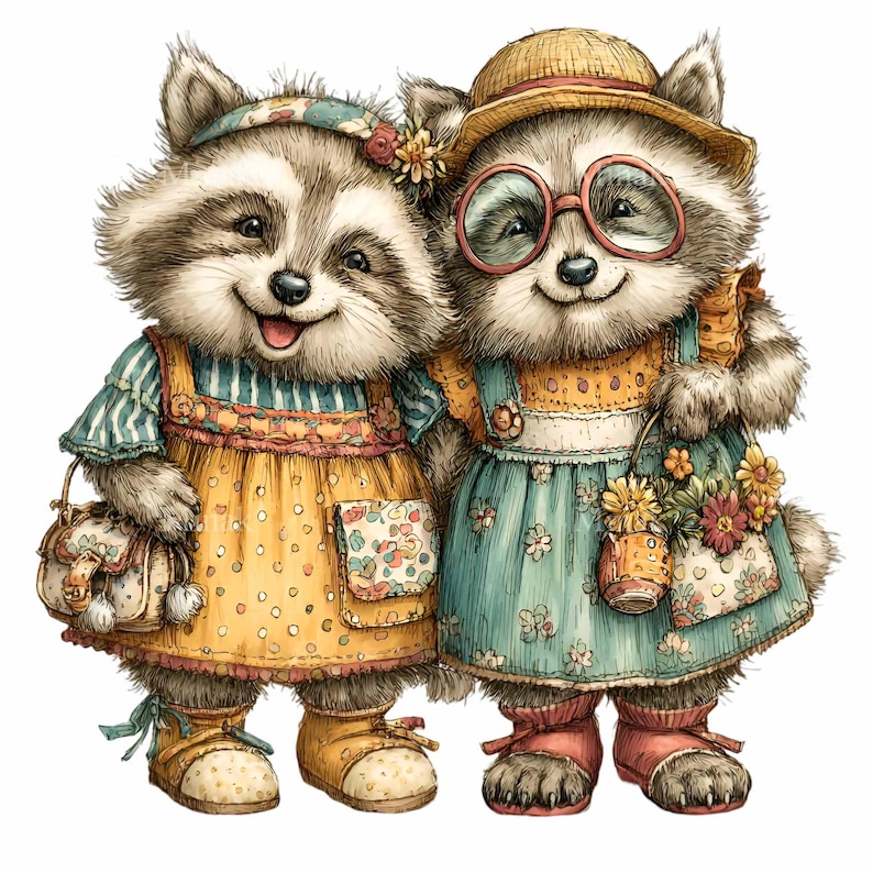 15 PNG Raccoon Friends Clipart – Cute Watercolor PNG – Spring Animal ...