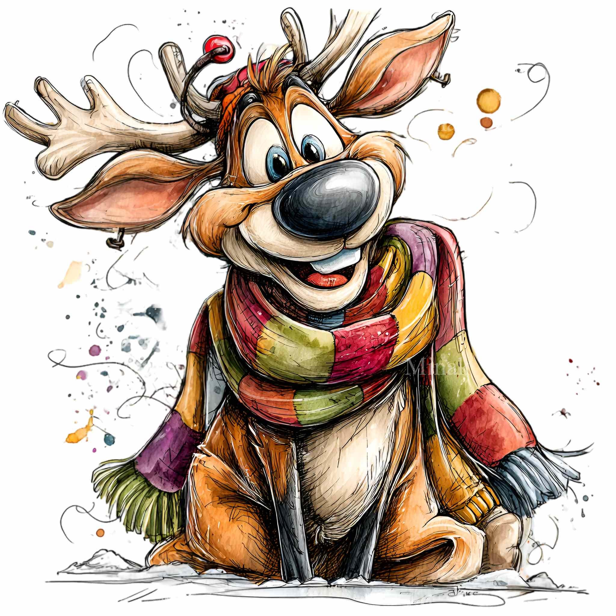 14 PNG Holiday Animal Clipart – Quirky Reindeer PNG – Cute Cartoon ...