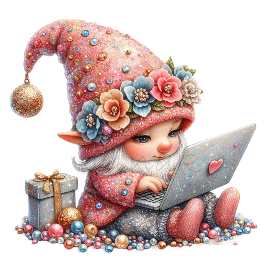 Laptop Clipart, Gnome Clipart, 15 PNG Watercolor Notebook Computer ...