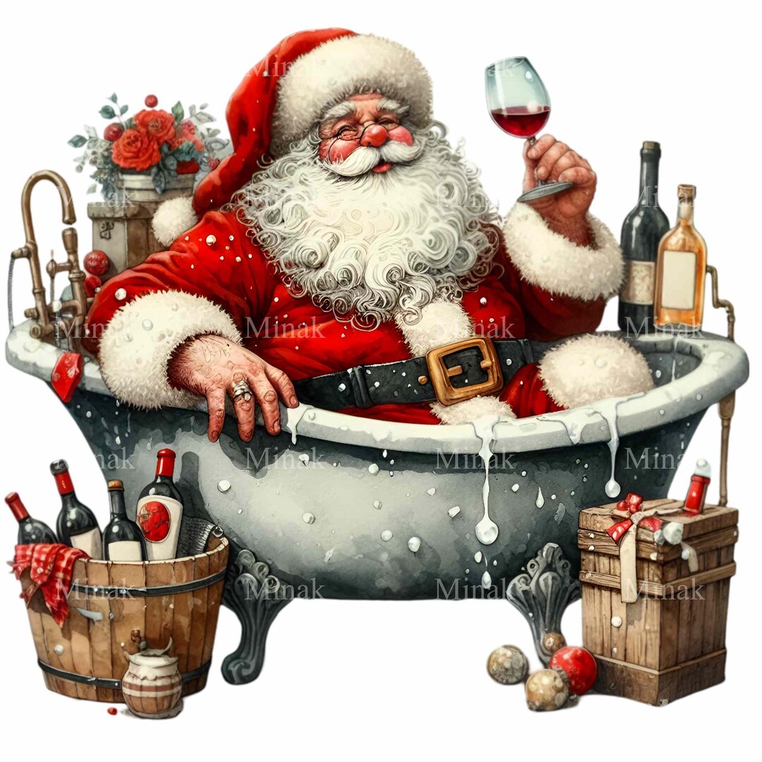 12 PNG Funny Santa Clipart – Wine Bathtub Santa PNG – Humorous ...