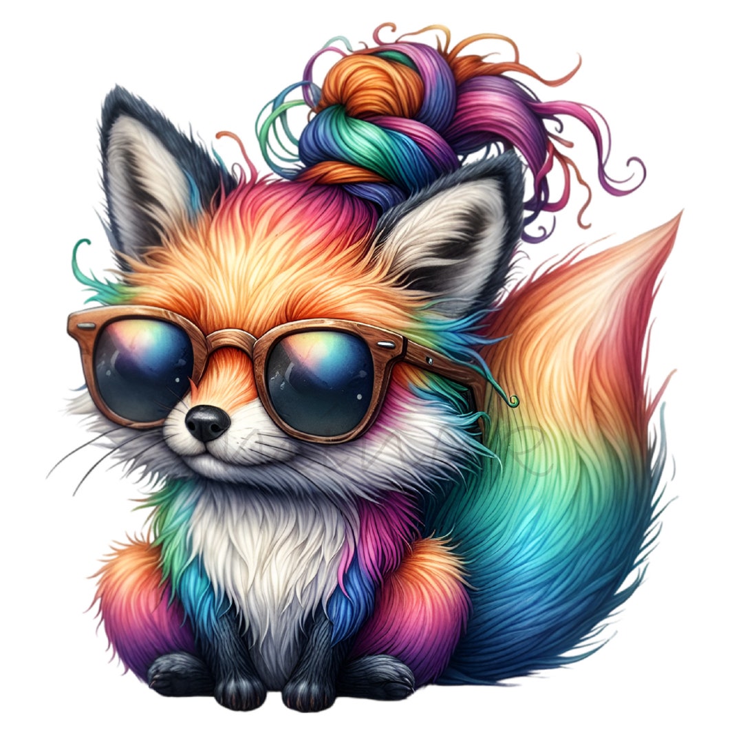 Funny Fox Clipart, Fox Png, 14 Watercolor Rainbow Fox, Sublimation ...