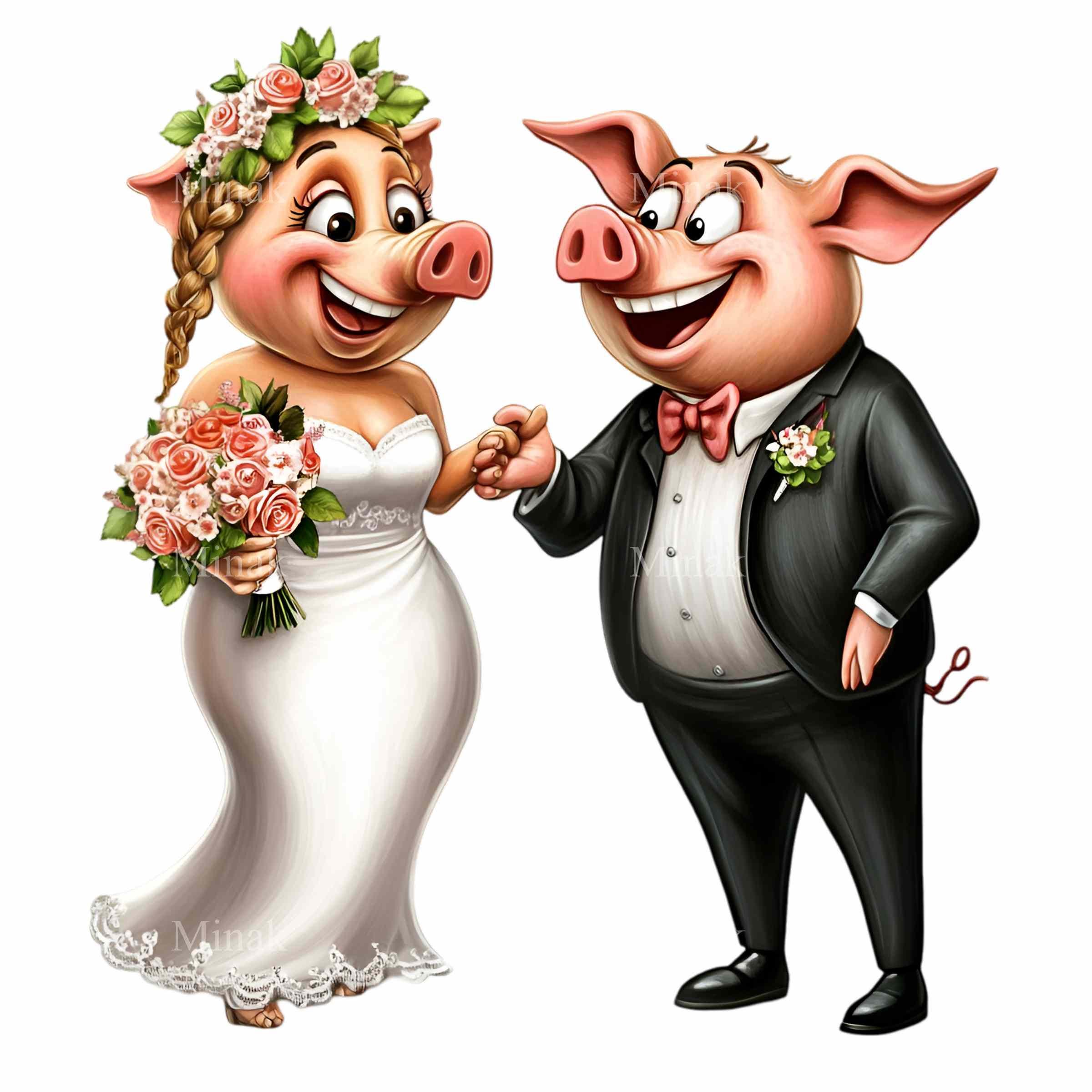 20 PNG Funny Wedding Pig Clipart PNG, Bride and Groom Pigs Cartoon ...