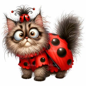 12 PNG Ladybug Costume Cat – Funny Fluffy Cat Clipart – Cute Cartoon ...
