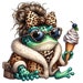 Cute Frog Leopard Print Bow Eating Ice Cream, 17 PNG Graphics Cartoon ...