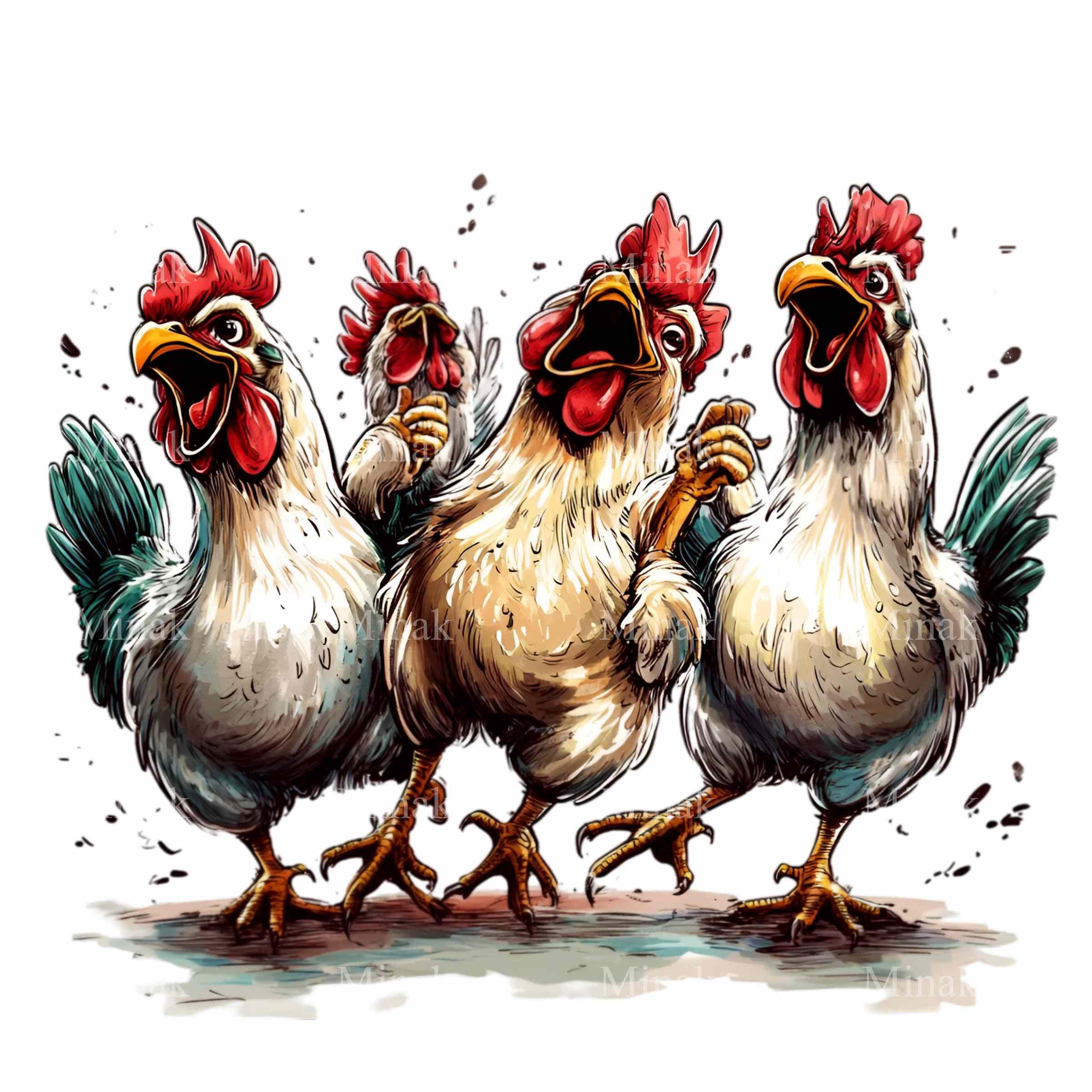 12 PNG Funny Rooster Clipart – Singing Chickens PNG – Comical Farm Bird ...