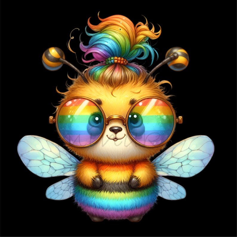 Honey Bee Clipart, Cute Bumblebee Clip Art, 12 PNG Messy Bun Rainbow ...