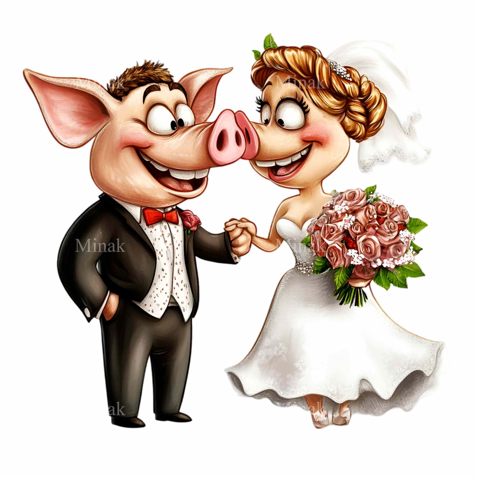 20 PNG Funny Wedding Pig Clipart PNG, Bride and Groom Pigs Cartoon ...