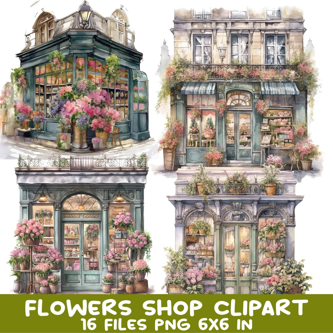 Flowers Shop Clipart Bundle 16 PNG Watercolor Vintage - Etsy