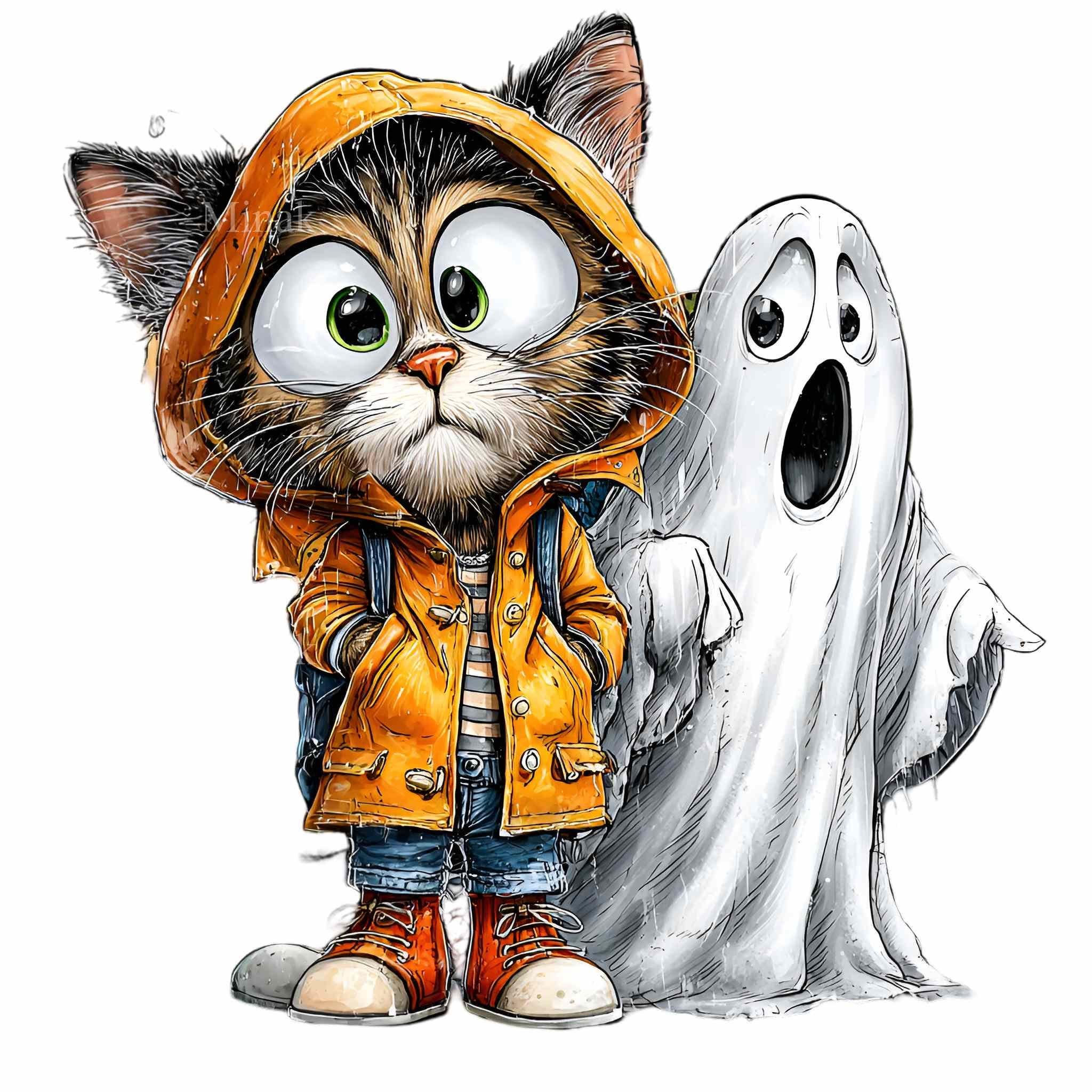 16 PNG Halloween Cat and Ghost Clipart – Cute Autumn Pet PNG – Funny ...