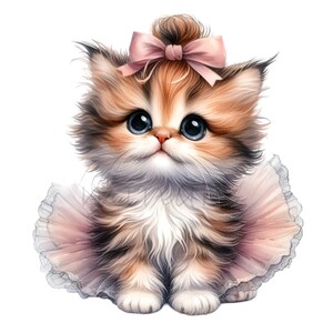 Kitten Ballerina Clip Art, 15 PNG Cute Girl Pink Tutu Ballet Baby Cat ...