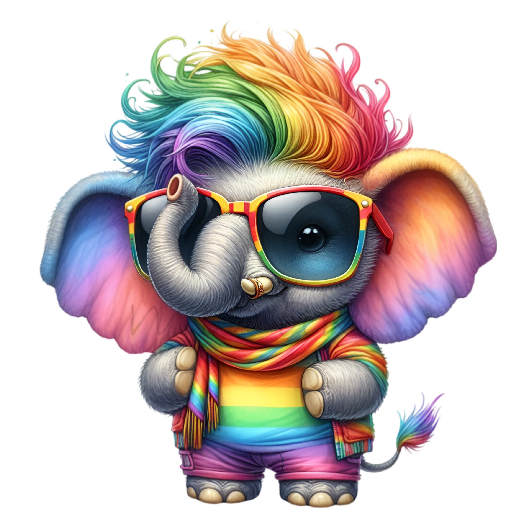 10 PNG Rainbow Messy Bun Elephant, Hippie Animal Clipart - Etsy