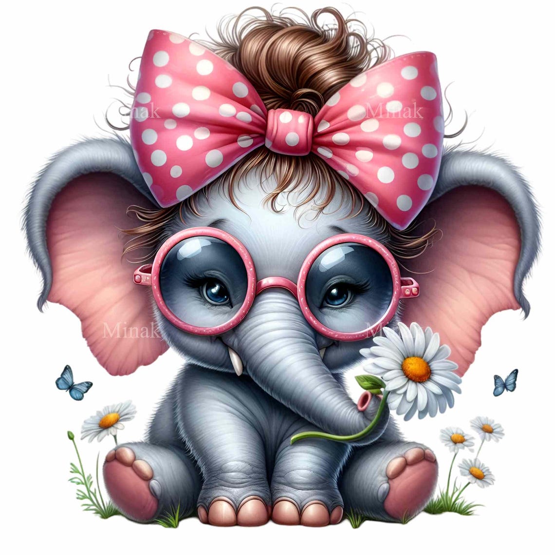 15 PNG Elephant Clipart – Baby Girl Illustration With Glasses & Pink ...