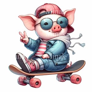 15 Cool Pig PNG on Skateboard PNG Clipart, Quirky Animal Digital Art ...