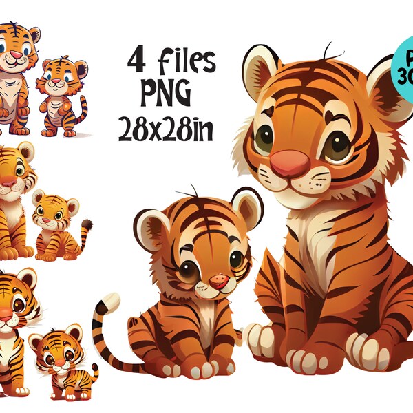 Mom and Baby Tiger Clipart - Etsy
