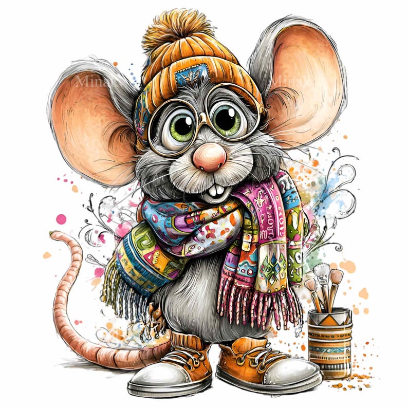 12 PNG Fall Cartoon Mouse – Funny Animal PNG – Cute Mouse in Scarf for ...